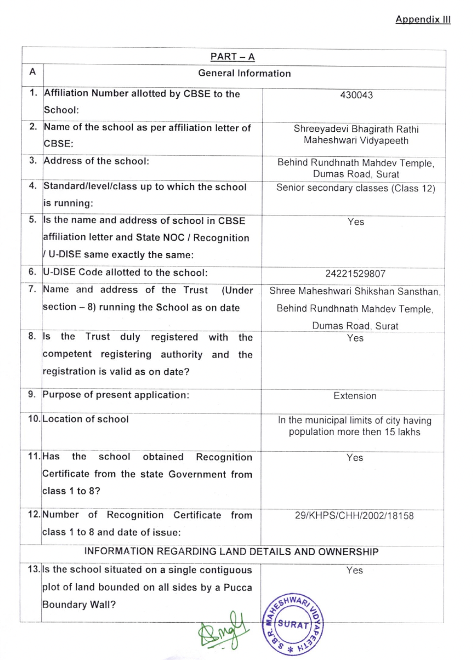 DEO CERTIFICATE – SBR Maheshwari Vidyapeeth