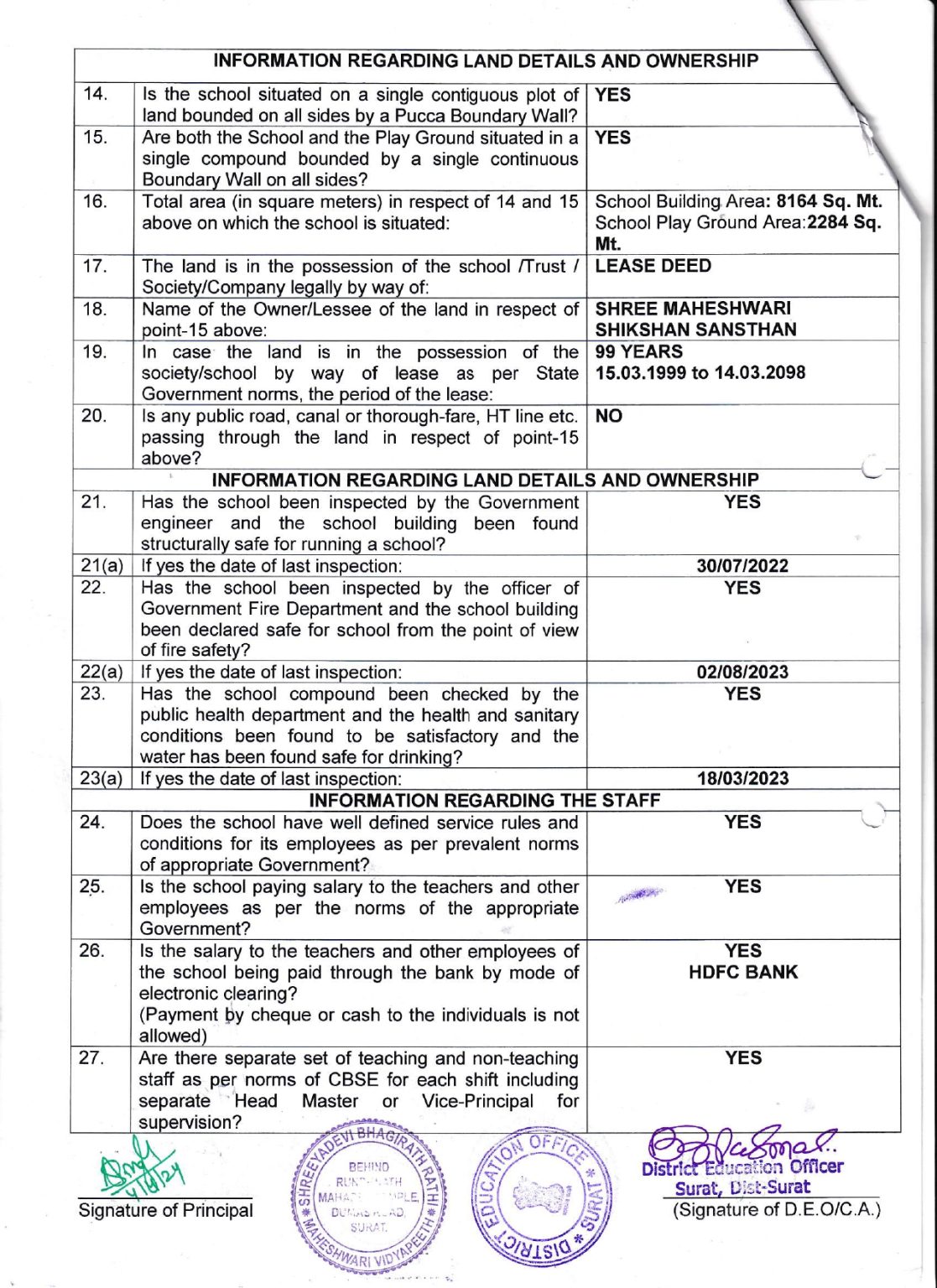 DEO CERTIFICATE – SBR Maheshwari Vidyapeeth
